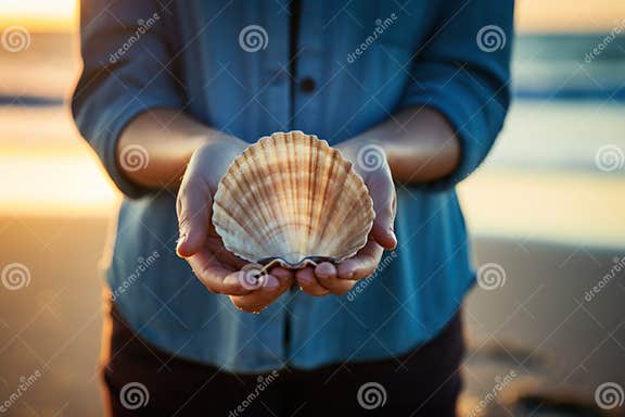 Hands holding a seashell stock photo. Image of hand - 291755474