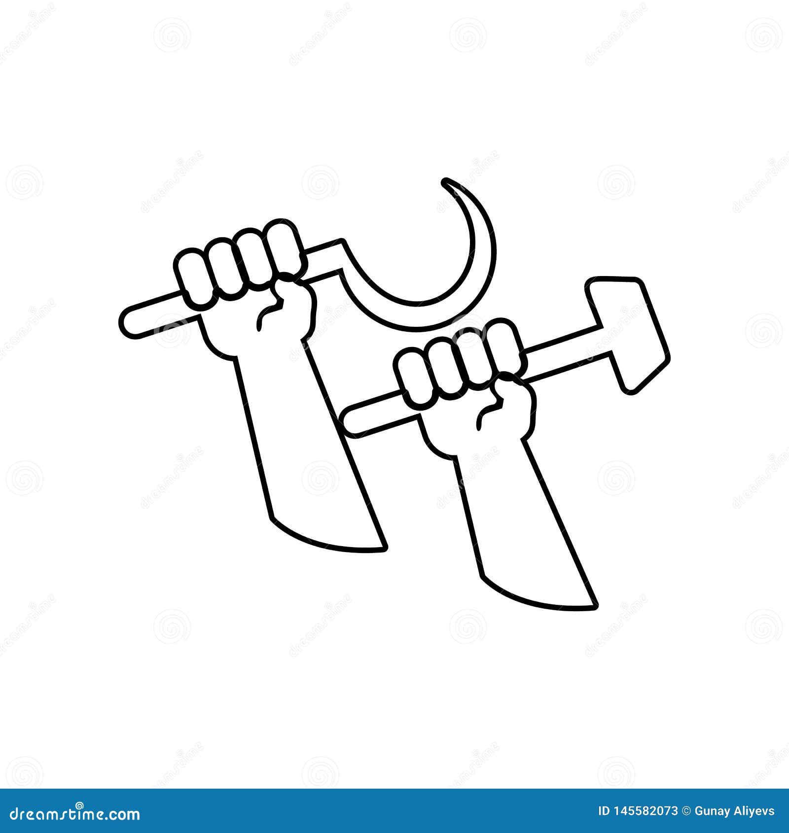Hands Holding a Sickle and a Hammer Icon. Element of Communism ...