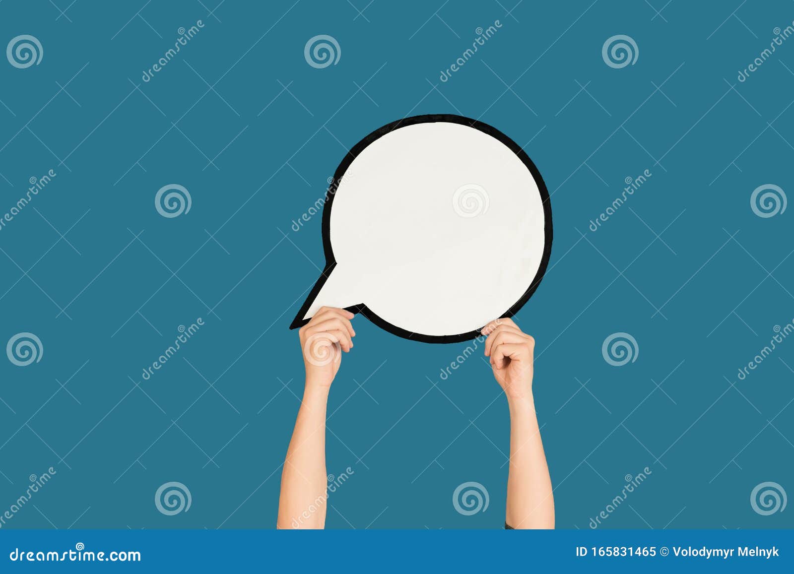 Hands Holding the Sign of Comment on Blue Studio Background Stock Image ...