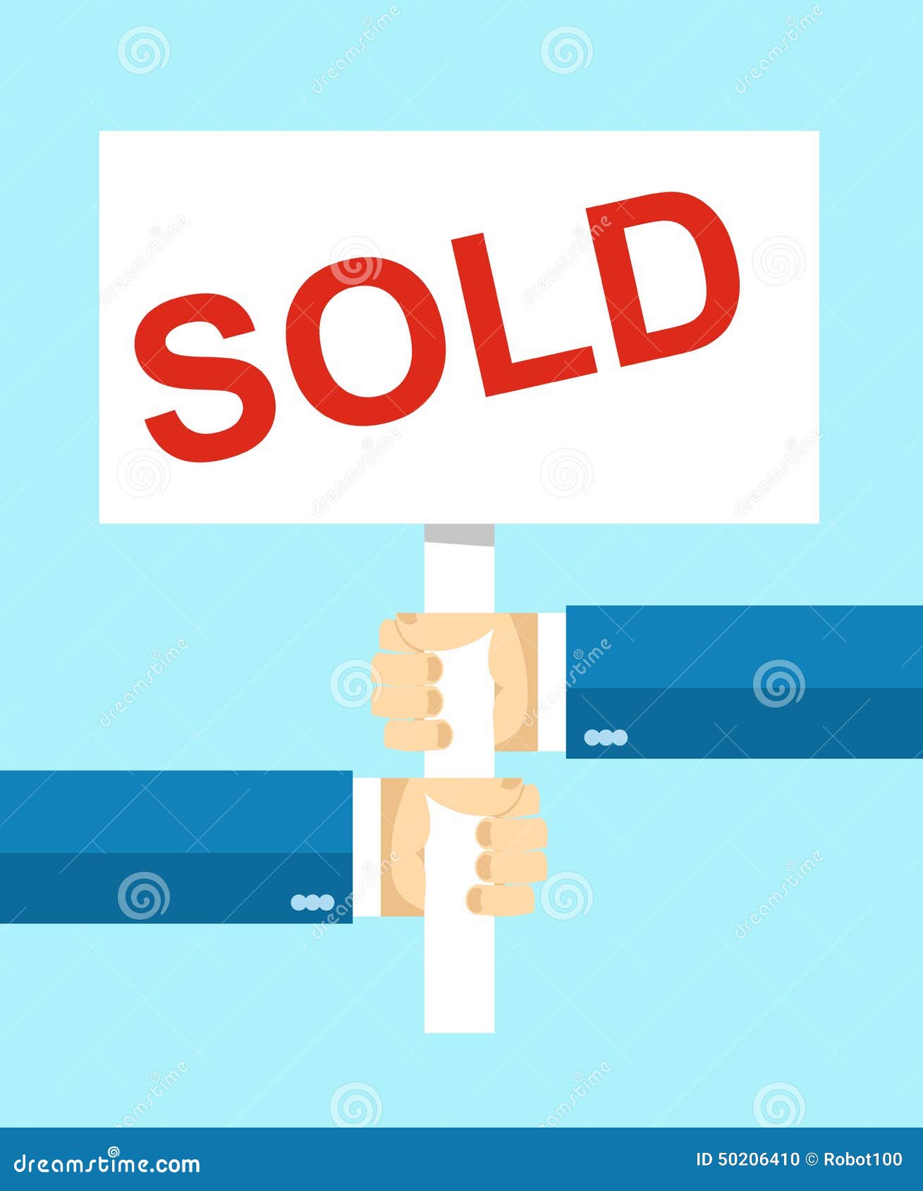 Hands holding a sign. Sold stock vector. Illustration of office - 50206410