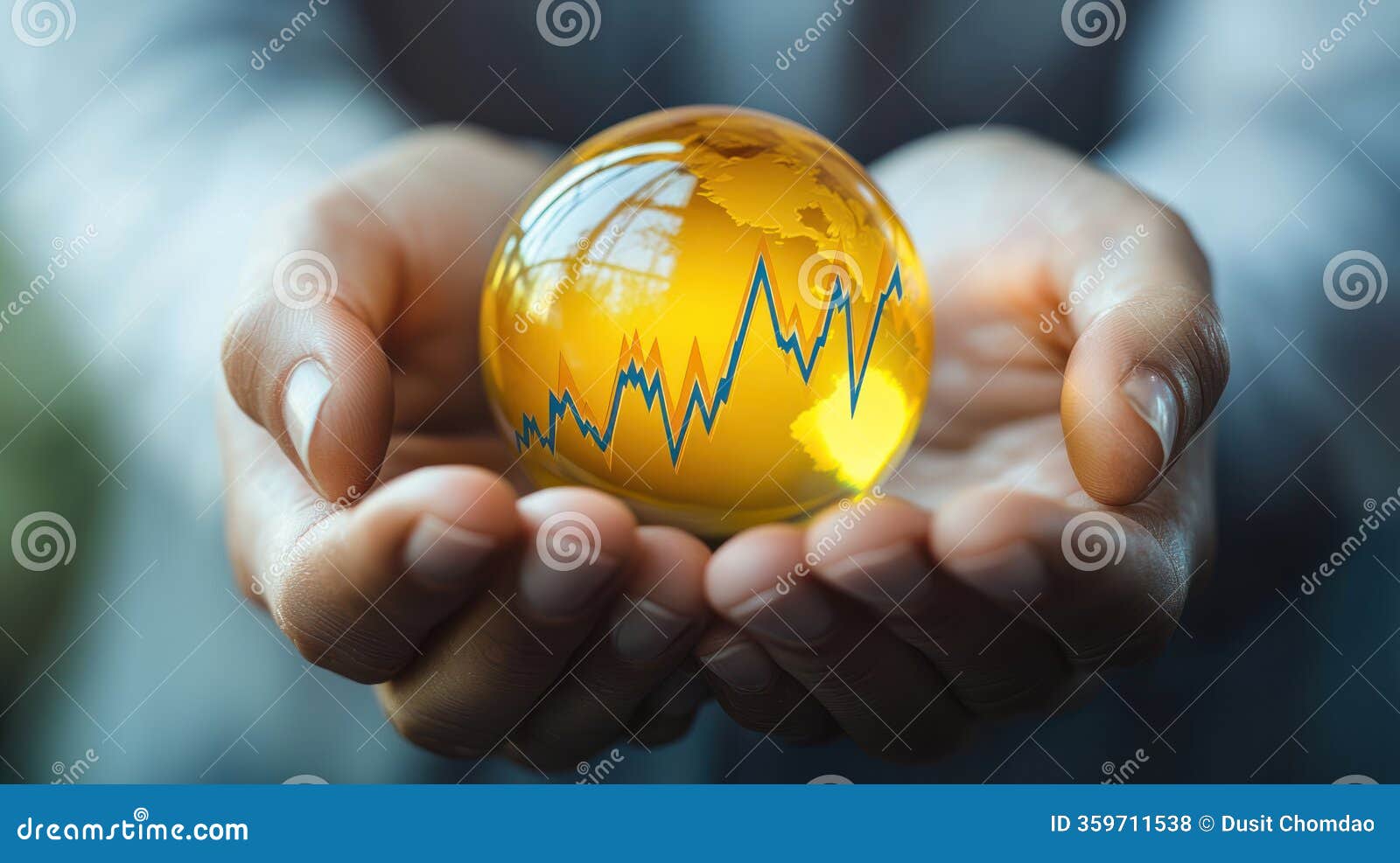 Hands Holding Small Globe with Financial Graph Showing Growth ...