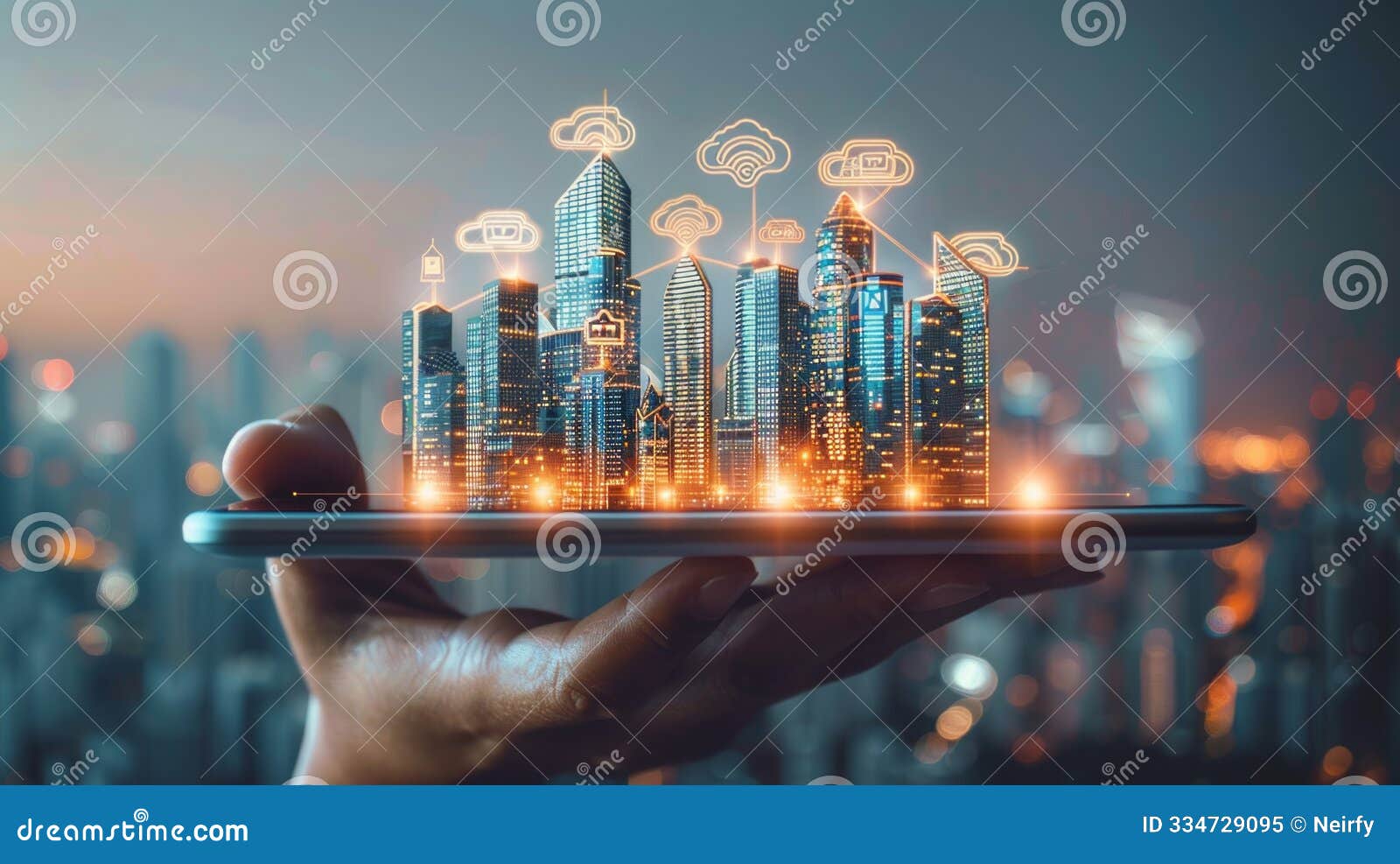 Hands Holding a Smart City in the Cloud Symbolize the Integration of ...