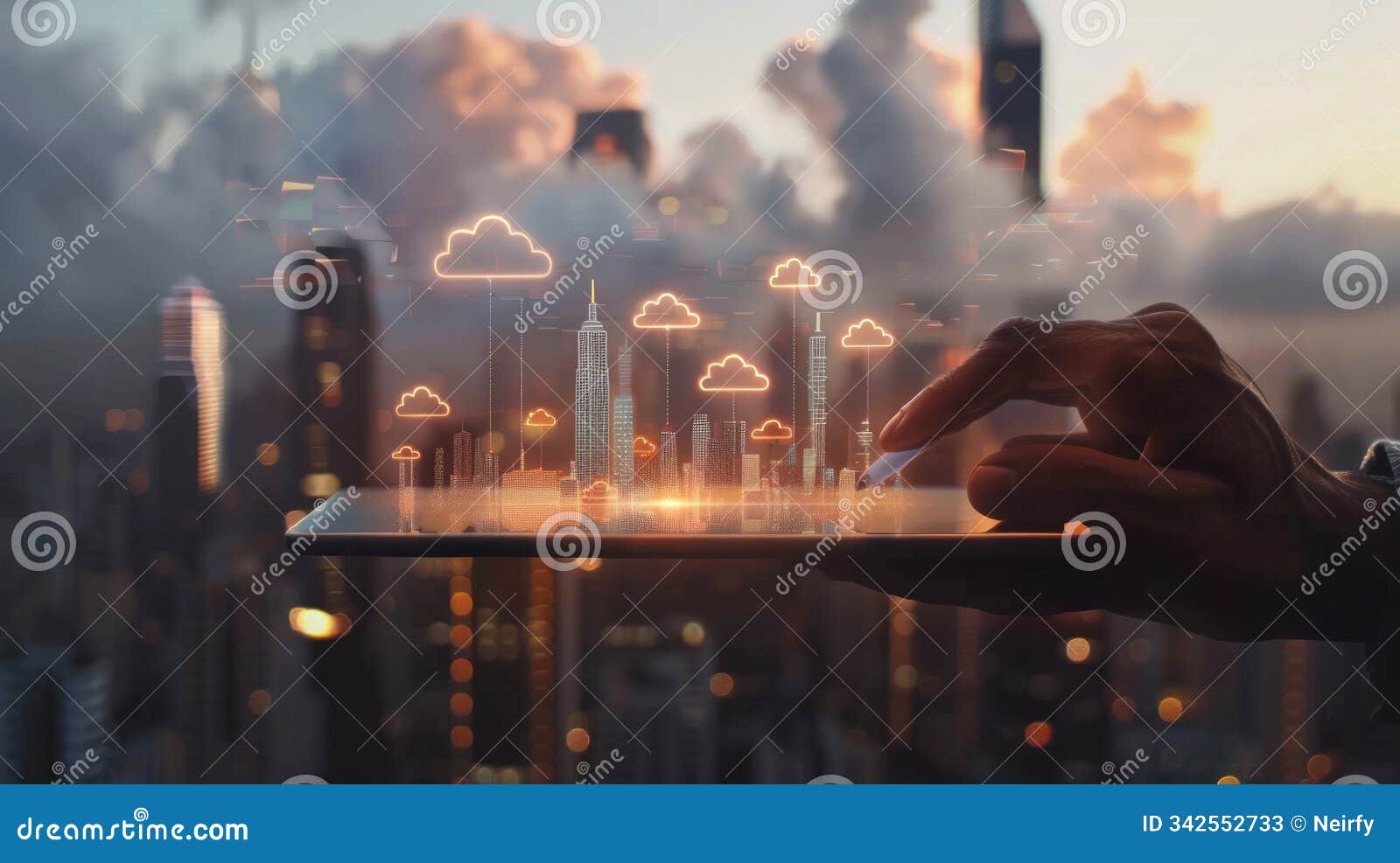 Hands Holding a Smart City in the Cloud Symbolize the Integration of ...