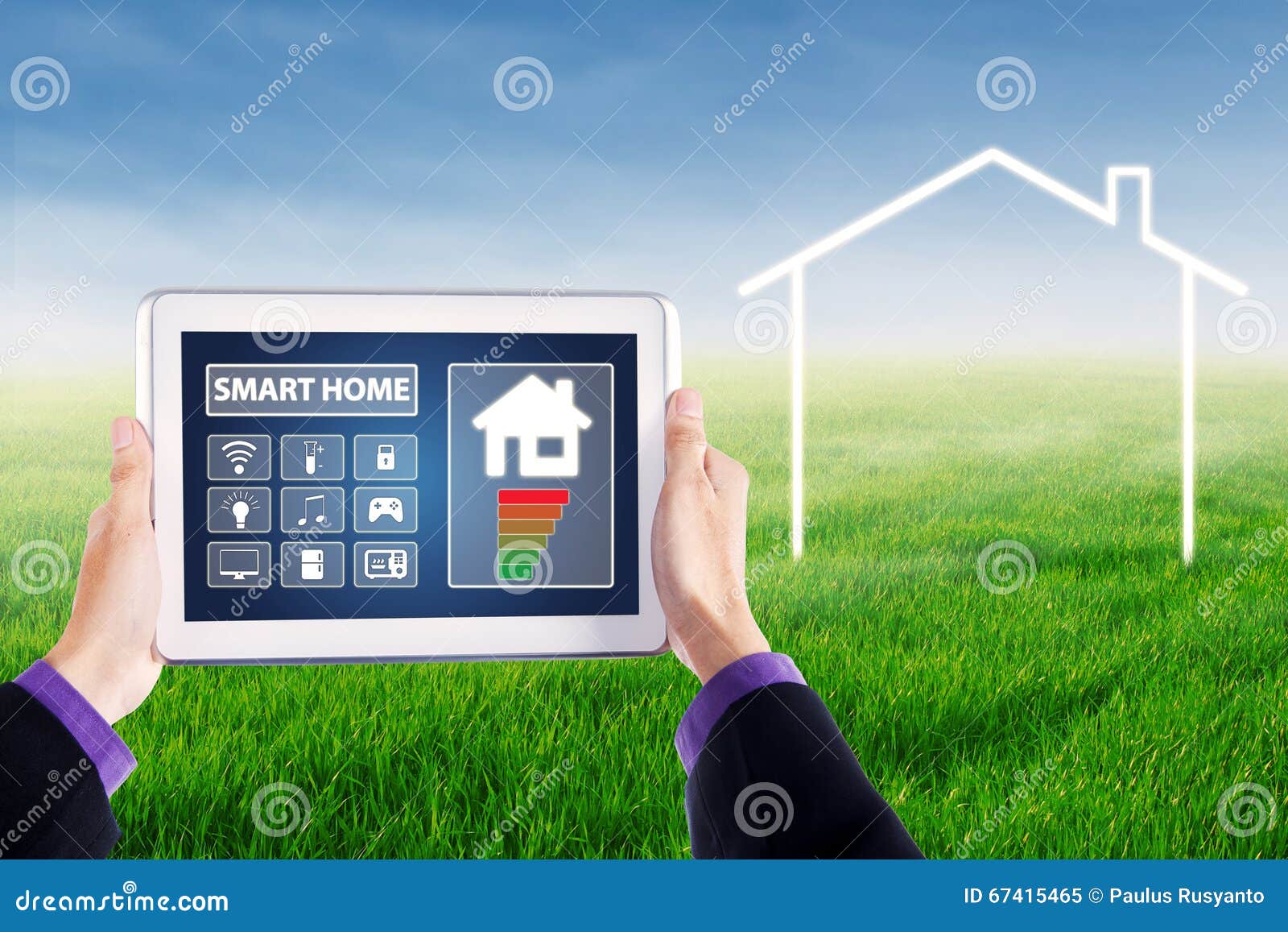 Hands Holding Smart House Controller at Field Stock Image - Image of ...