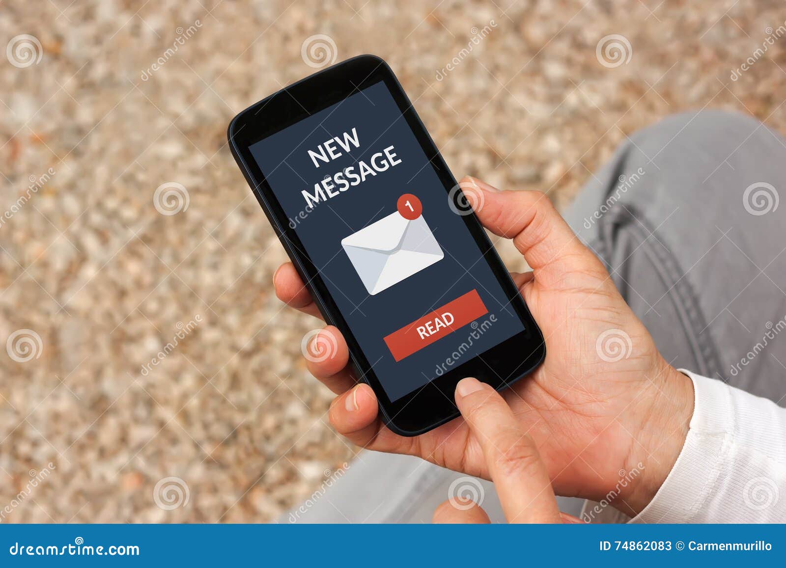 Hands Holding Smart Phone with New Message Concept on Screen Stock ...
