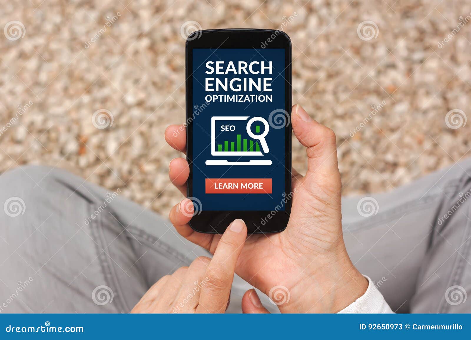 Hands Holding Smart Phone with SEO Concept on Screen Stock Image ...