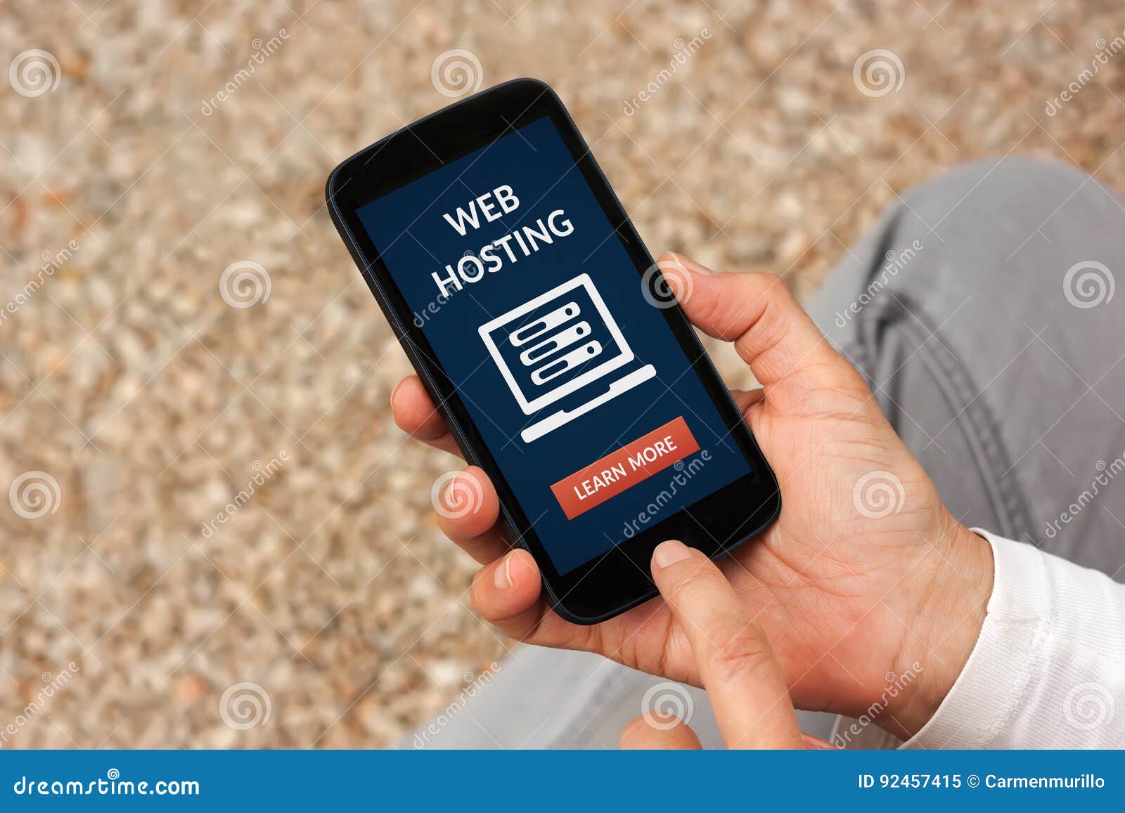 Hands Holding Smart Phone with Web Hosting Concept on Screen Stock ...