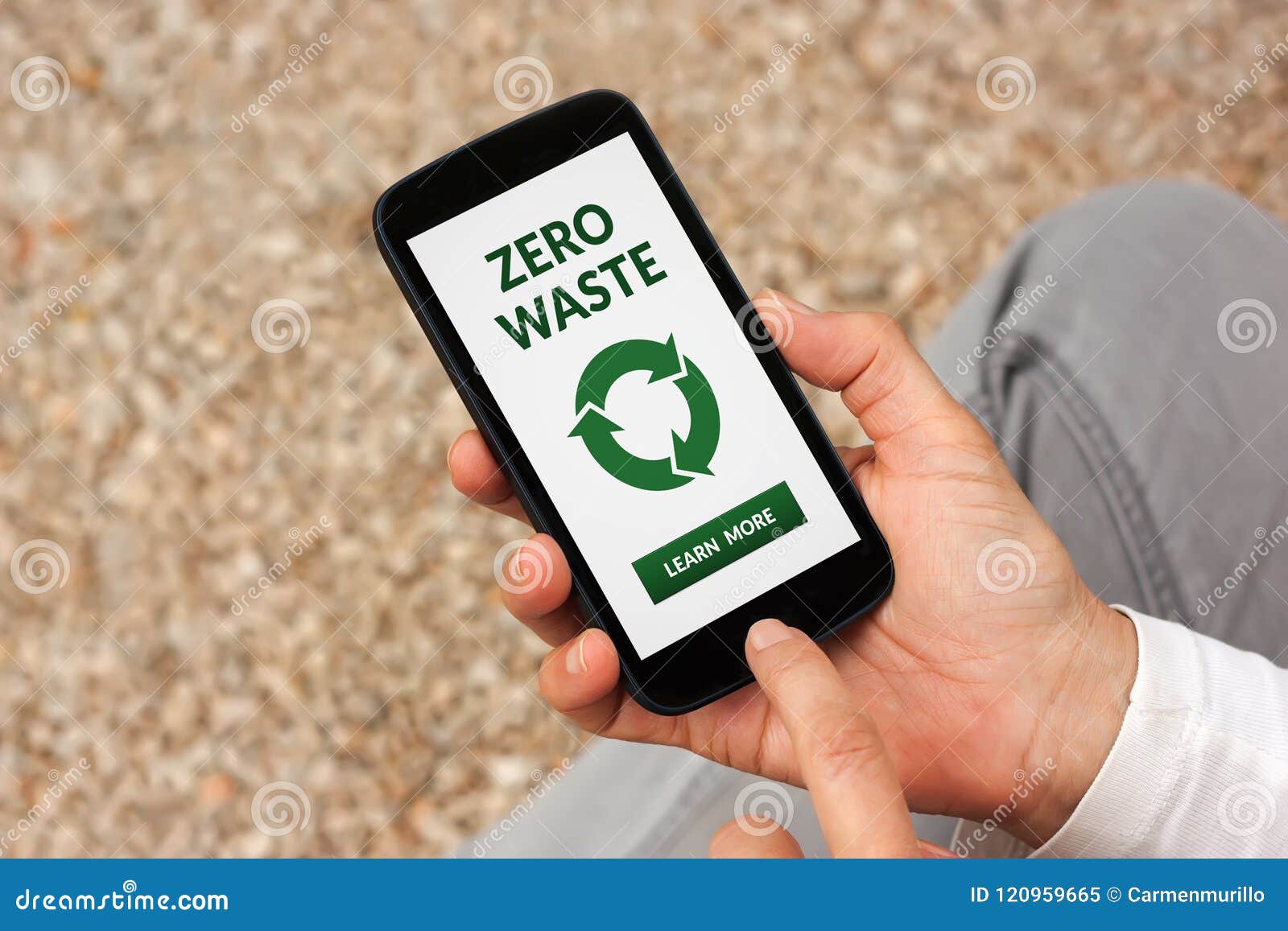 Hands Holding Smart Phone with Zero Waste Concept on Screen Stock Image ...