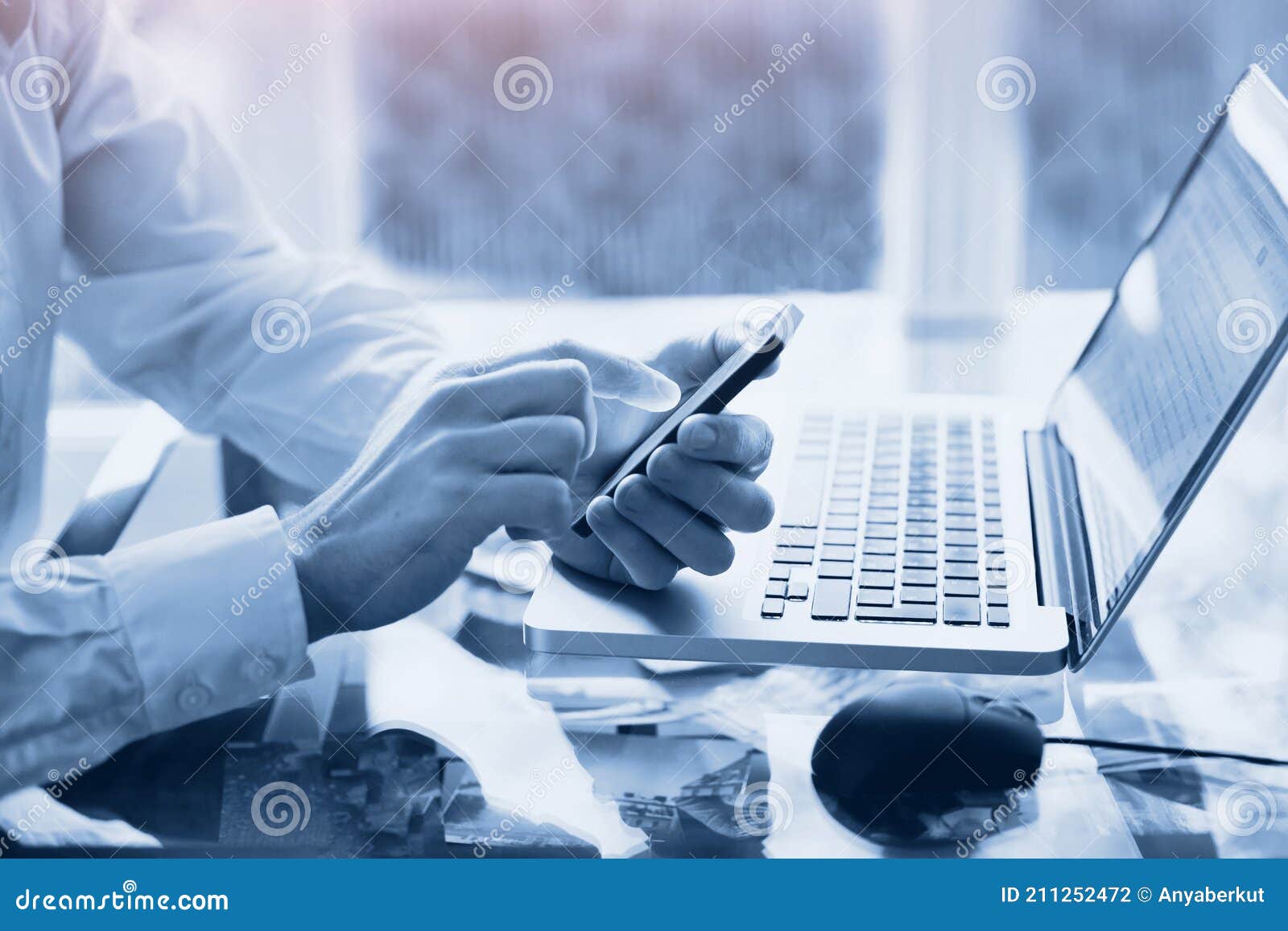 Hands Holding Smartphone Closeup, User Using Internet Mobile App, Blue ...