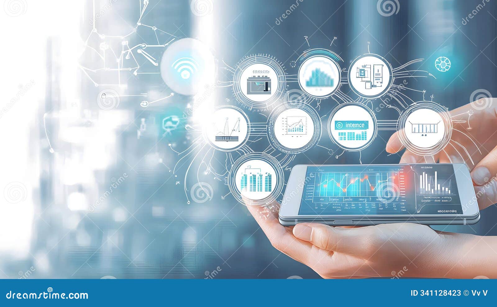 Hands Holding Smartphone with Data Analytics Visuals Stock Image ...