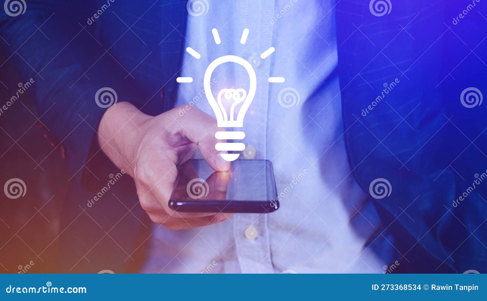Hands Holding Smartphone with Light Bulb Bright Idea, Light Bulb for ...