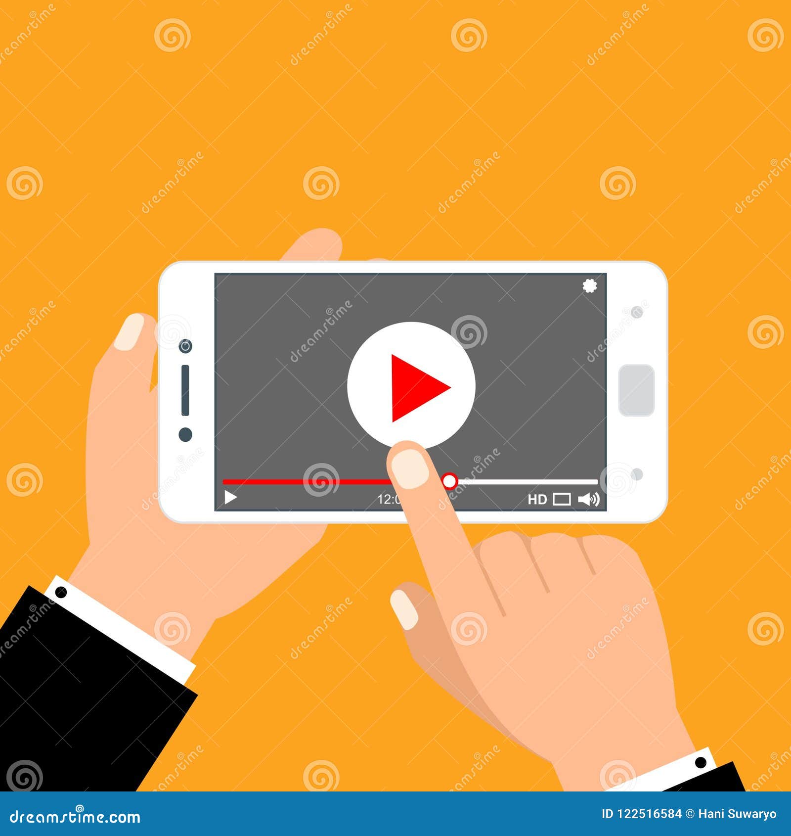 Hands Holding Smartphone and Touching Screen. Video Player on Screen ...