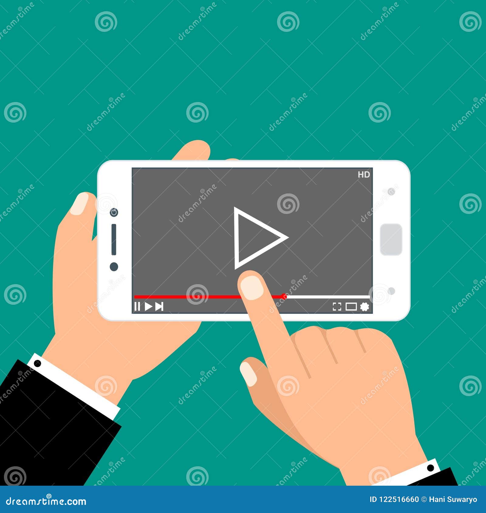 Hands Holding Smartphone and Touching Screen. Video Player on Screen ...