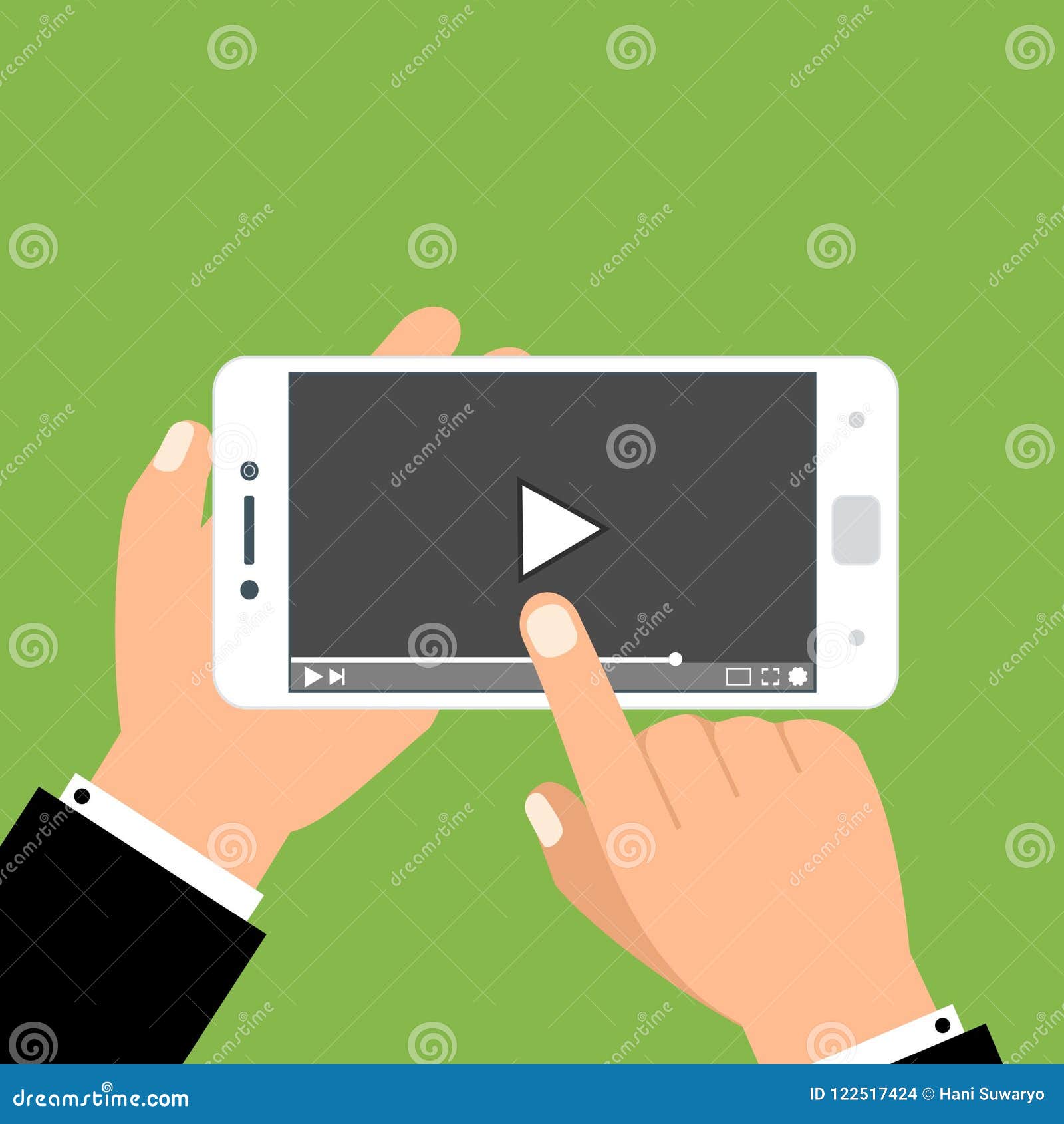 Hands Holding Smartphone and Touching Screen. Video Player on Screen ...