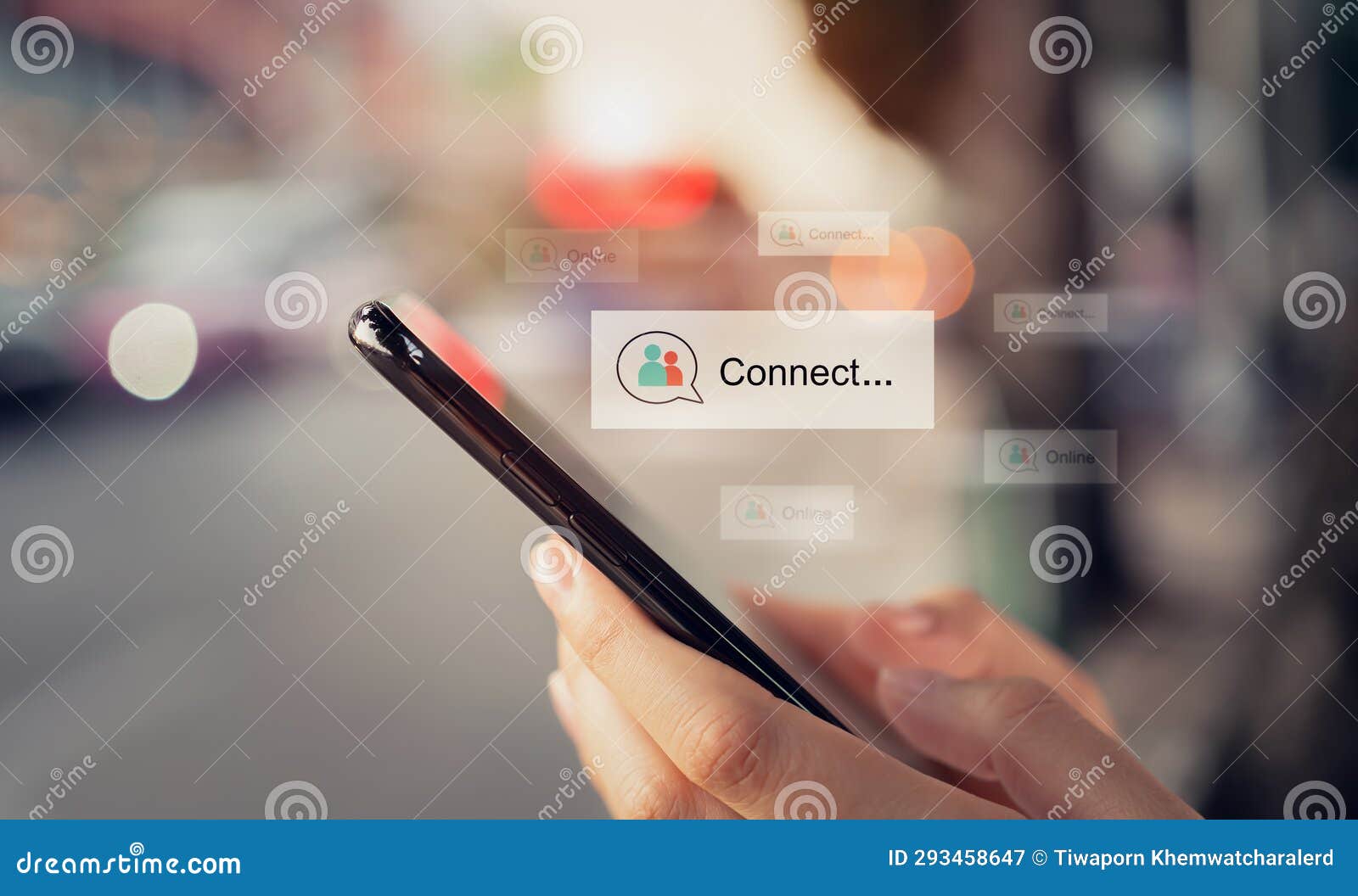 Hands Holding Smartphone with Using a Application Connect To People on ...