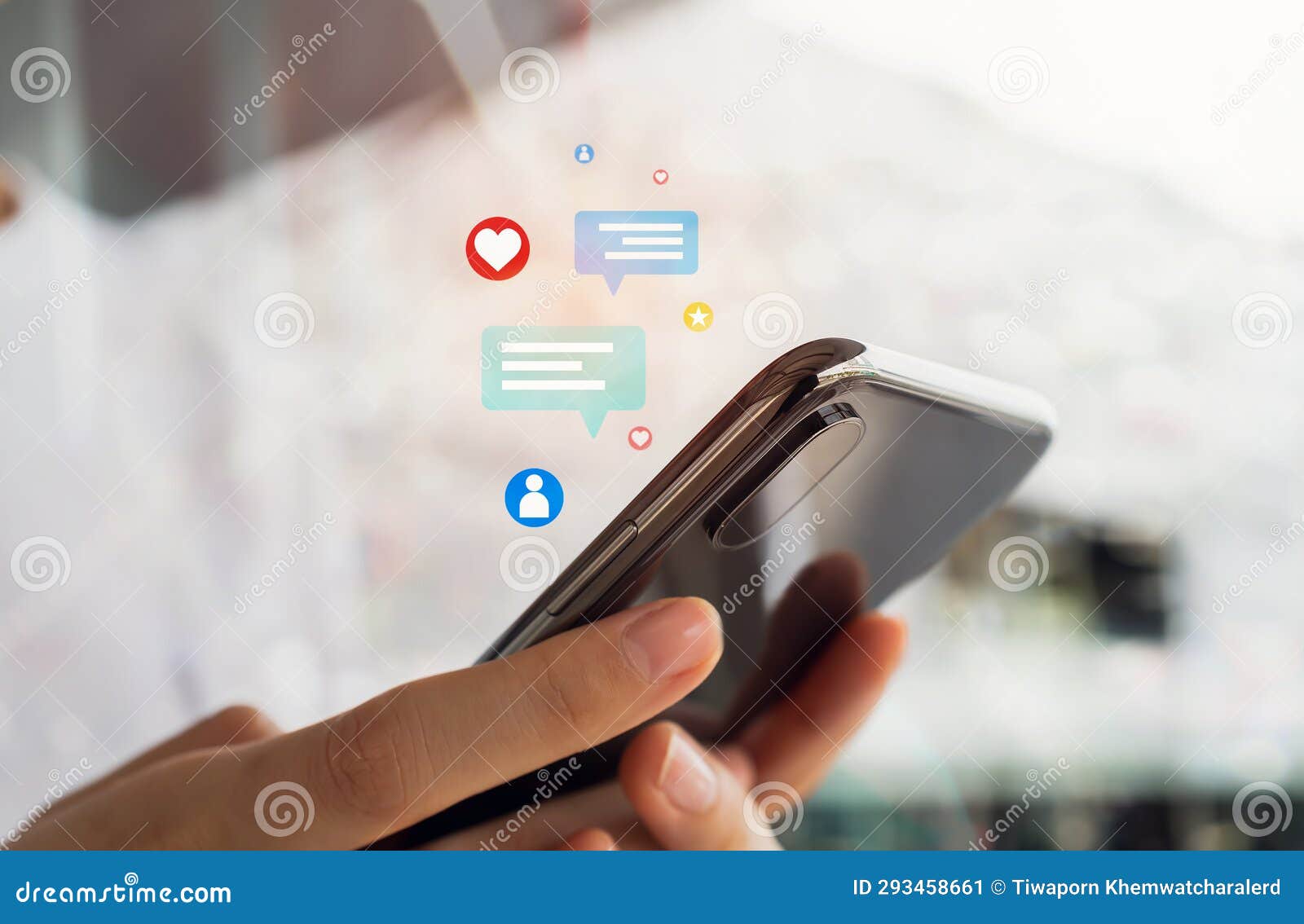 Hands Holding Smartphone with Using a Social Media on Mobile, Typing ...