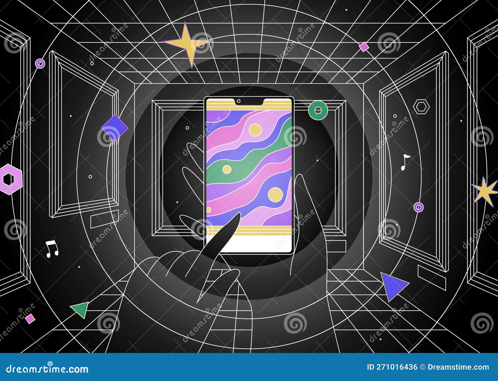 Hands Holding Smartphone Vertically in an Art Gallery in Real Time ...