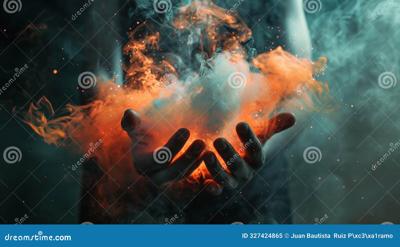 Hands Holding Smoke and Fire Stock Image - Image of creative, concept ...