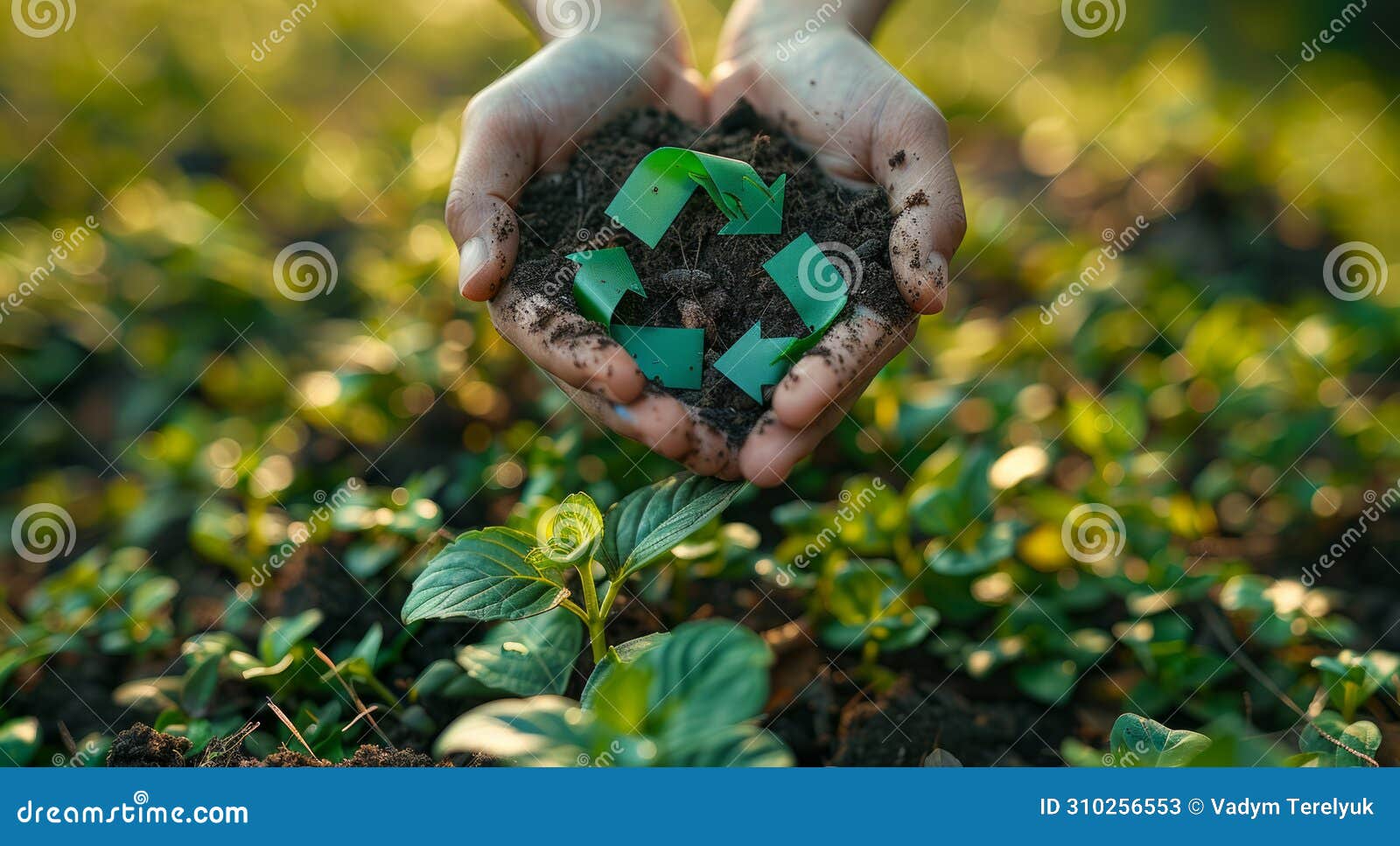 Hands Holding Soil and Recycling Symbol Stock Image - Image of earth ...