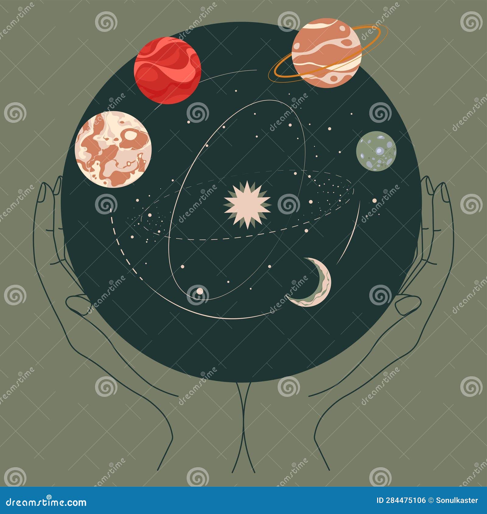 Hands Holding Solar System Planets in Ball, Cosmos Stock Vector ...