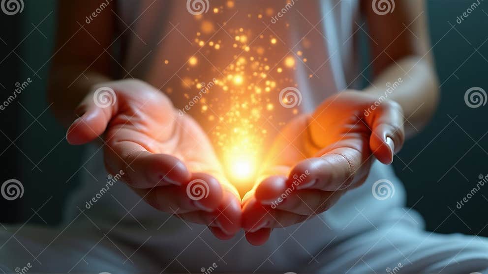 Hands Holding Sparkling Light - Magic, Hope, and Healing Stock ...