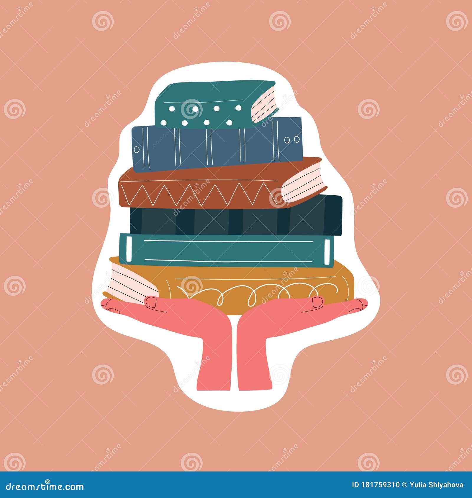 Hands Holding Stack of Books Illustration for Sticker Design. Stock ...