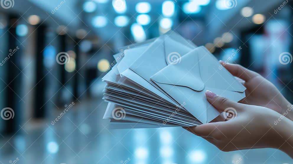 Hands Holding a Stack of Envelopes, Symbolizing Communication and ...