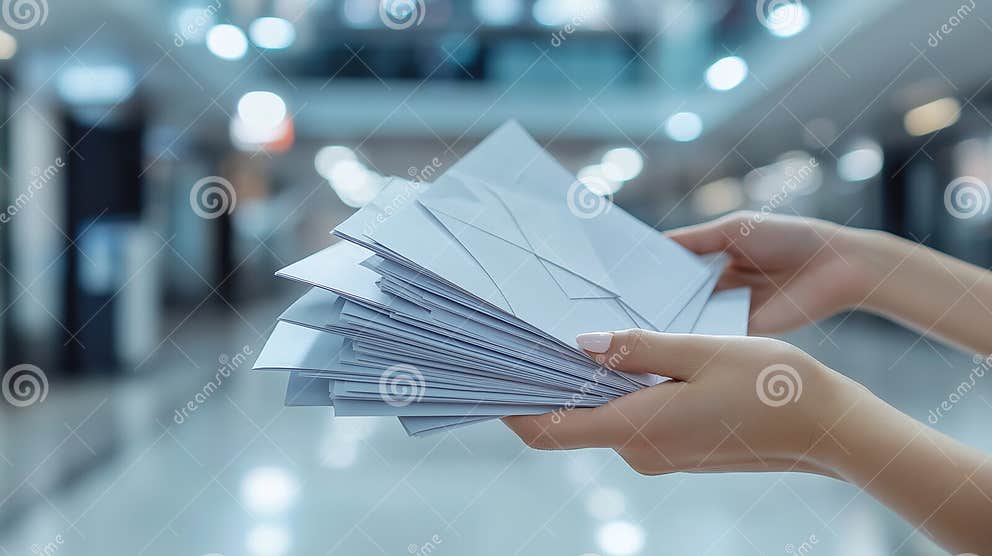 Hands Holding a Stack of Envelopes, Symbolizing Communication and ...