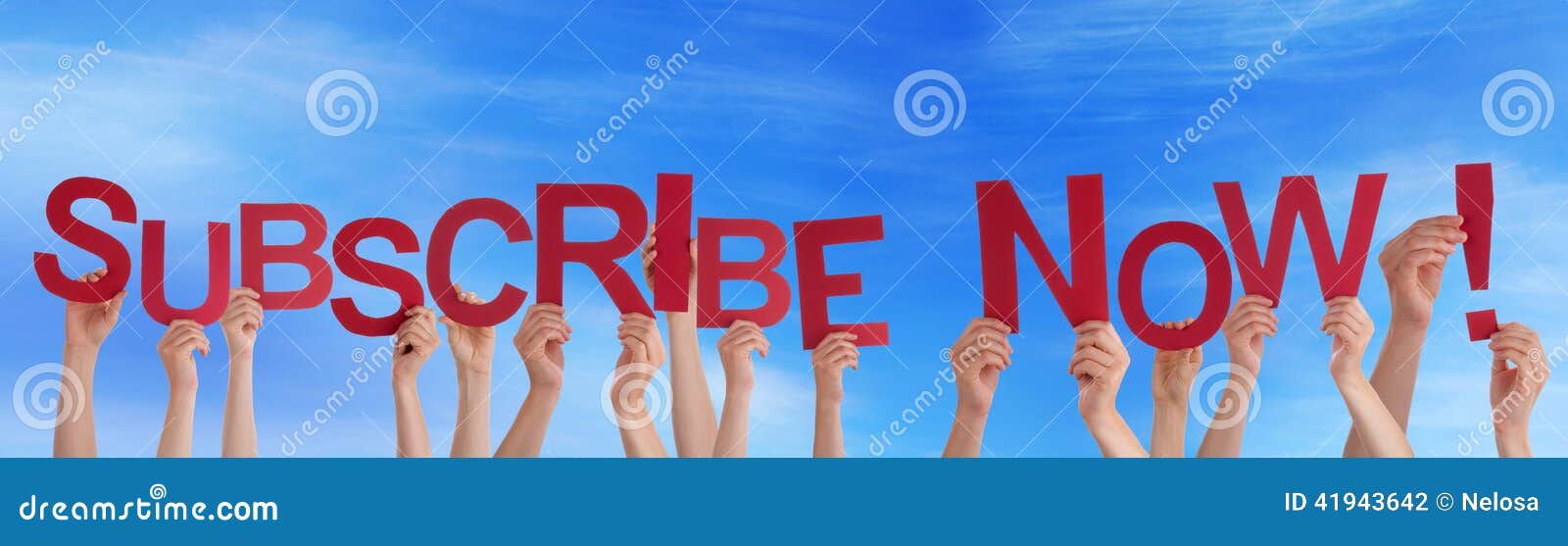 Hands Holding Subscribe Now in the Sky Stock Photo - Image of community ...