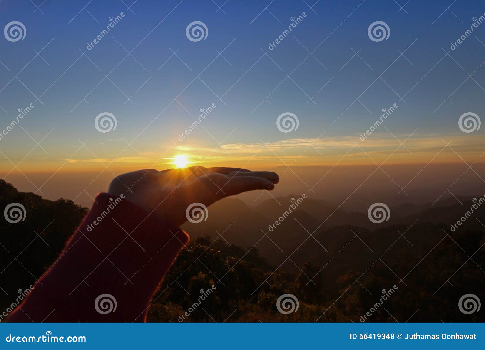 Hands Holding the Sun at Sunrise Stock Photo - Image of lens, human ...
