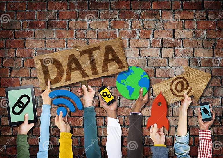 Hands Holding Symbols Data Concepts Stock Image - Image of group ...