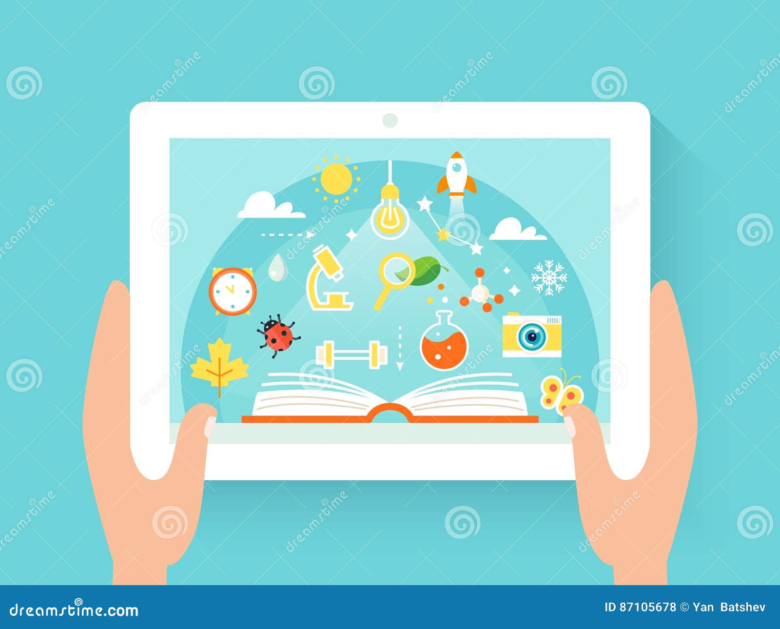 Hands Holding Tab with Education App Stock Vector - Illustration of ...