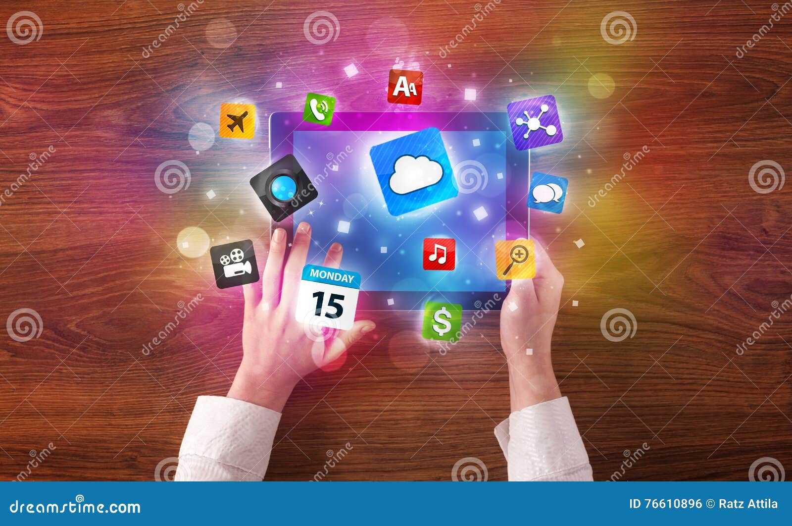 Hands holding tablet stock illustration. Illustration of hand - 76610896