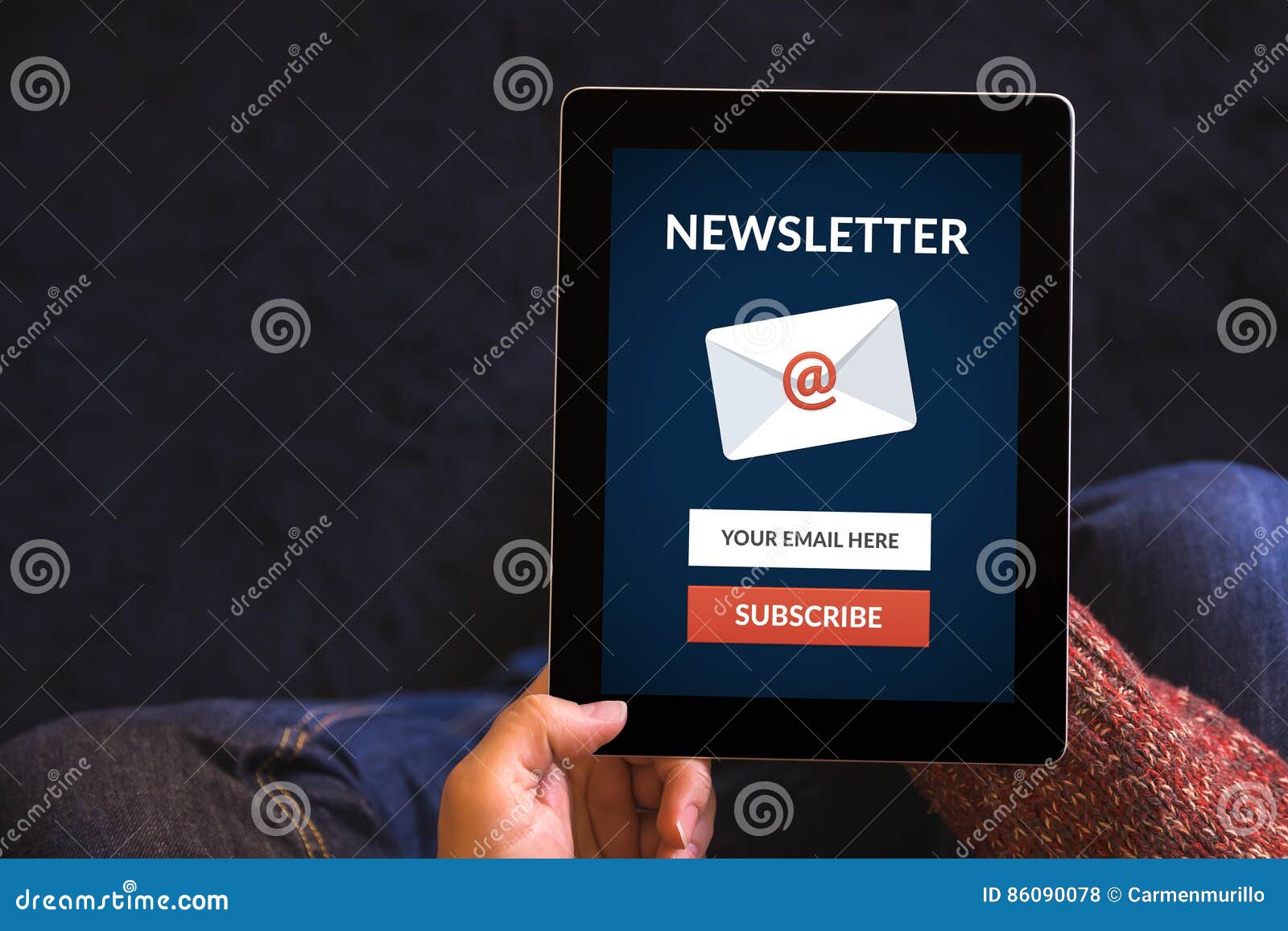 Hands Holding Tablet Computer with Subscribe Newsletter Concept Stock ...
