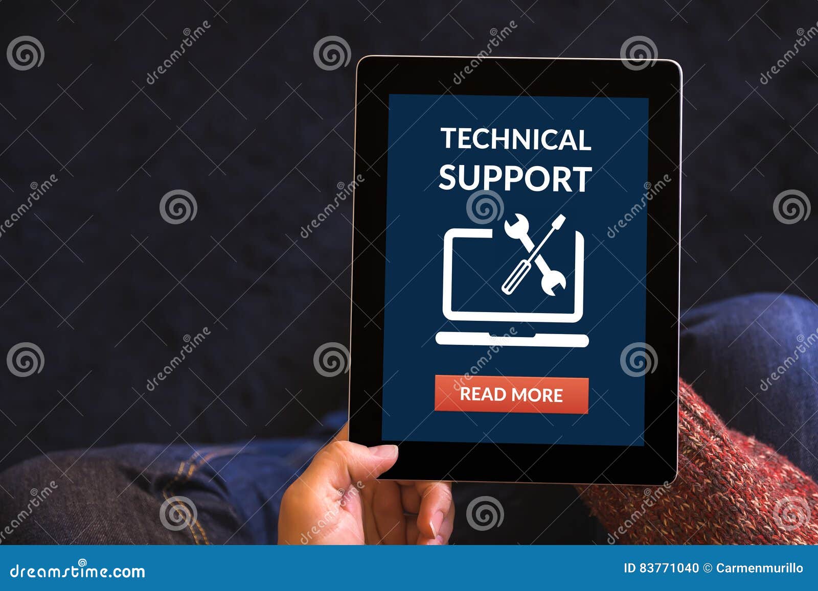 Hands Holding Tablet Computer with Technical Support Concept on Stock ...