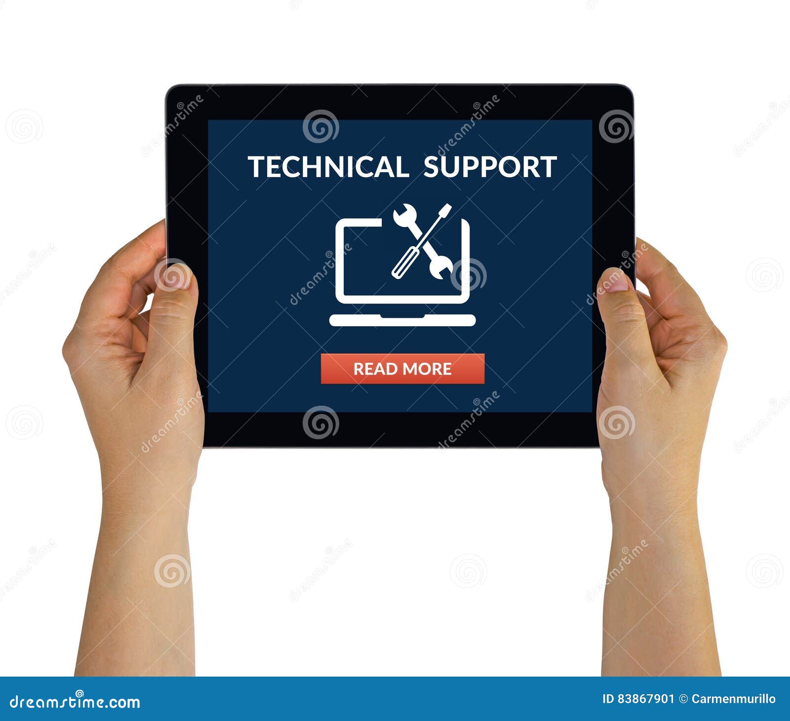Hands Holding Tablet Computer with Technical Support Concept on Stock ...