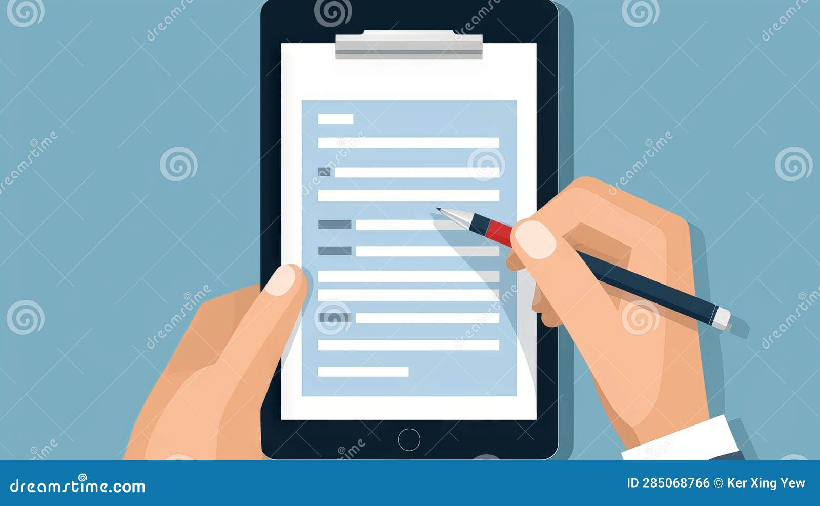 Hands Holding a Tablet or Digital Device with a Checklist Application ...