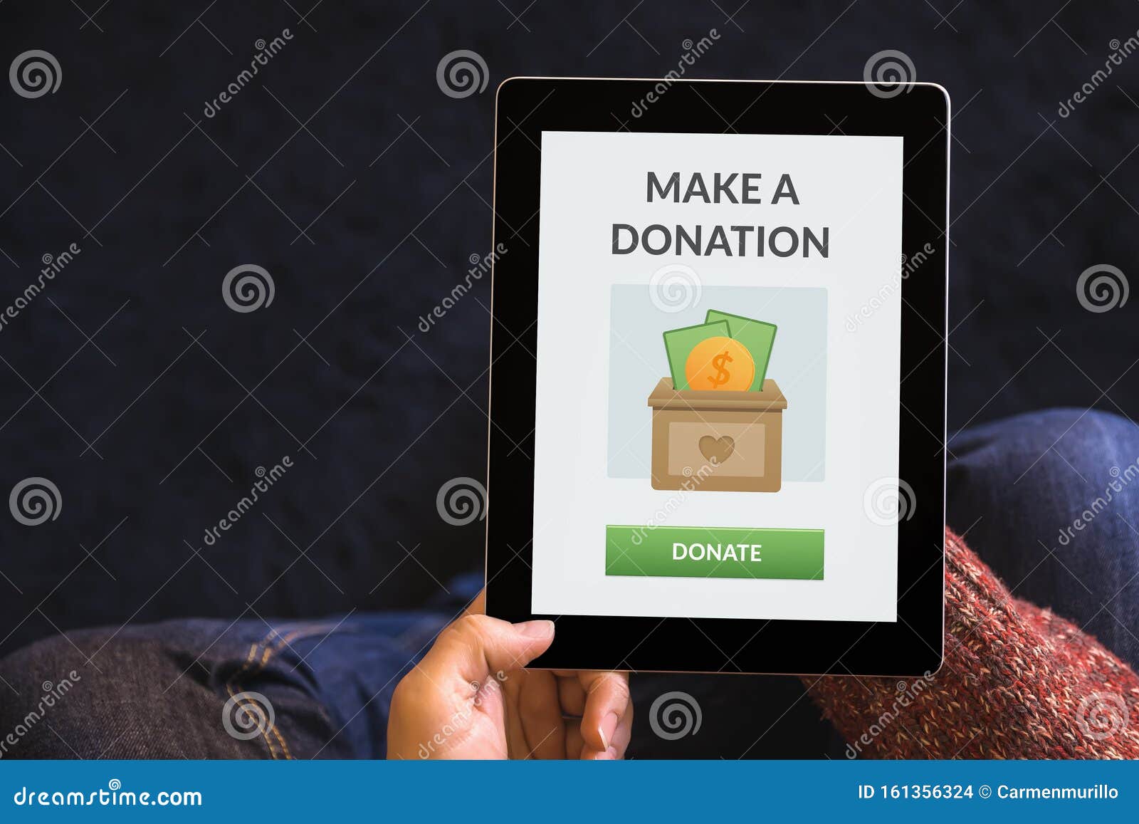 Hands Holding Tablet with Donation Concept on Screen Stock Photo ...