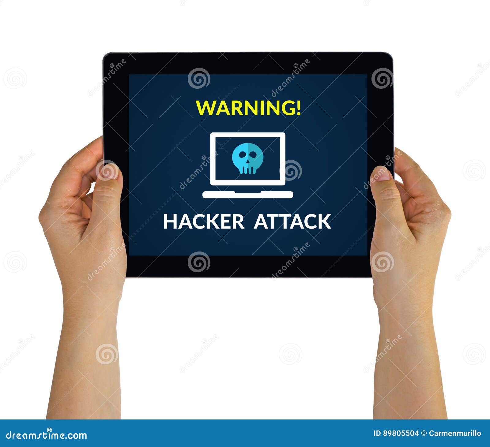 Hands Holding Tablet with Hacker Attack Concept on Screen Stock Photo ...