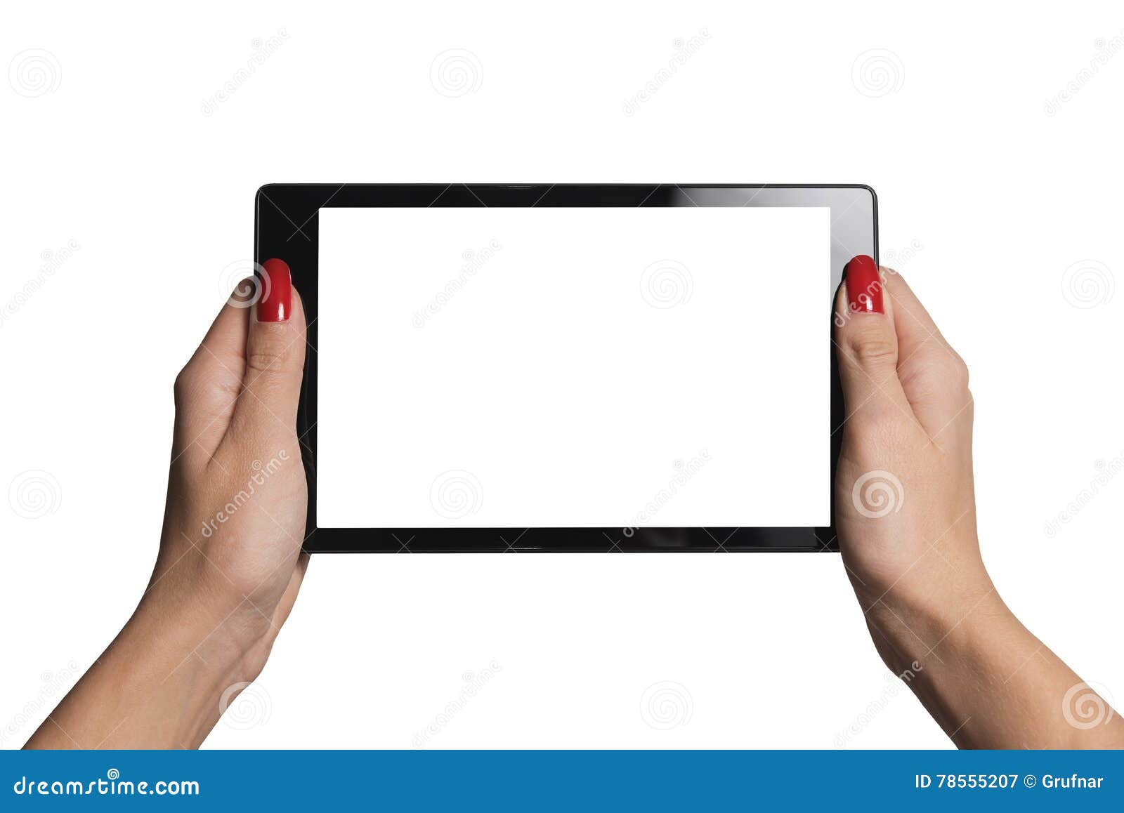 Hands Holding Tablet Isolated on White Background Stock Image - Image ...