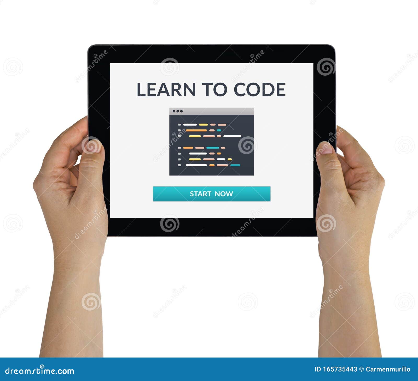 Hands Holding Tablet with Learn To Code Concept on Screen Stock Image ...