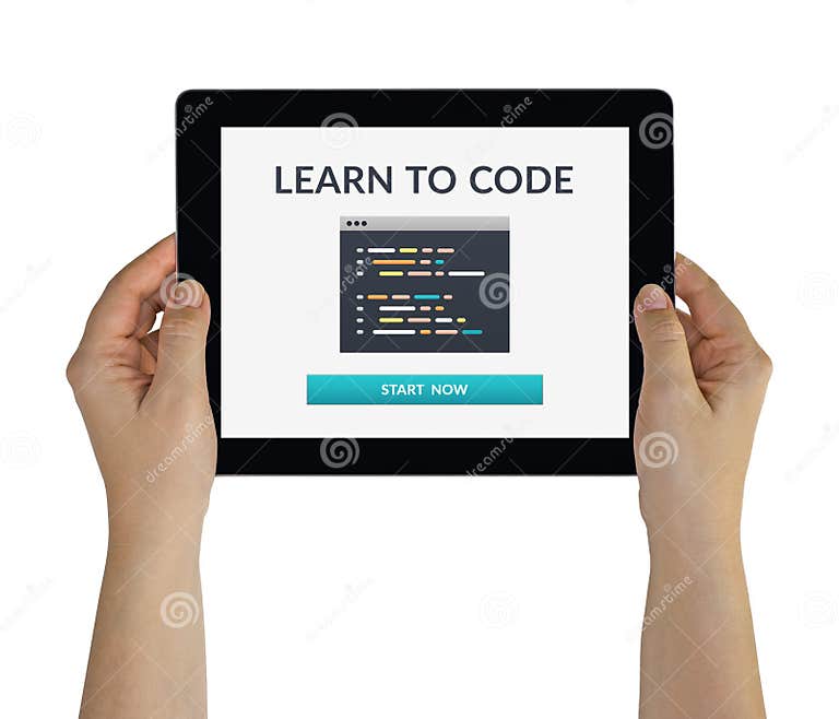 Hands Holding Tablet with Learn To Code Concept on Screen Stock Image - Image of horizontal ...