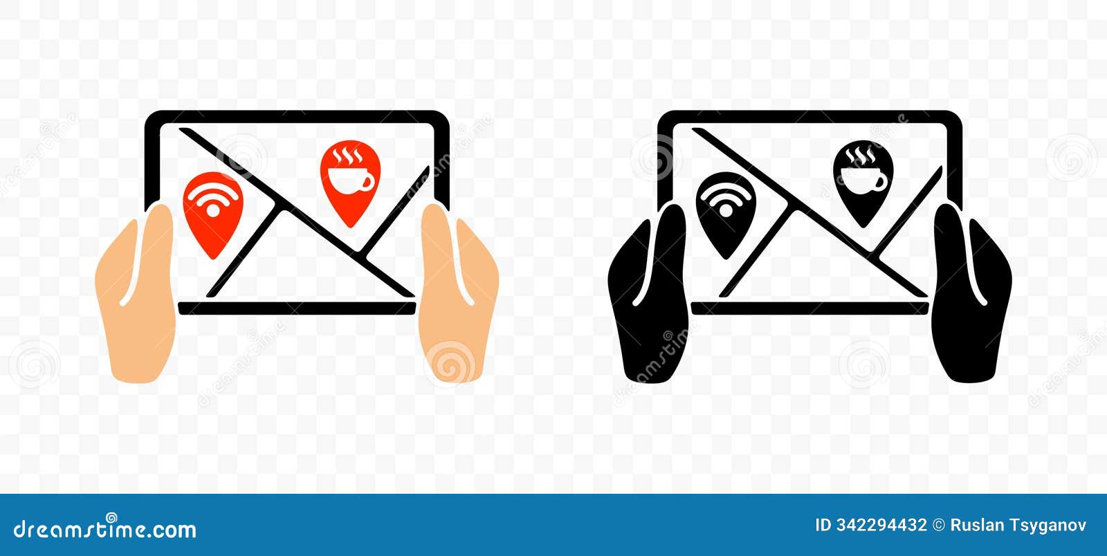 Hands Holding Tablet, Map with Pinpoints, Geolocation and Location ...