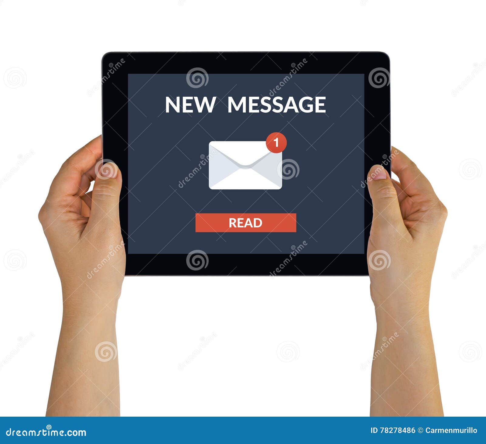 Hands Holding Tablet with New Message Concept on Screen Stock Photo ...