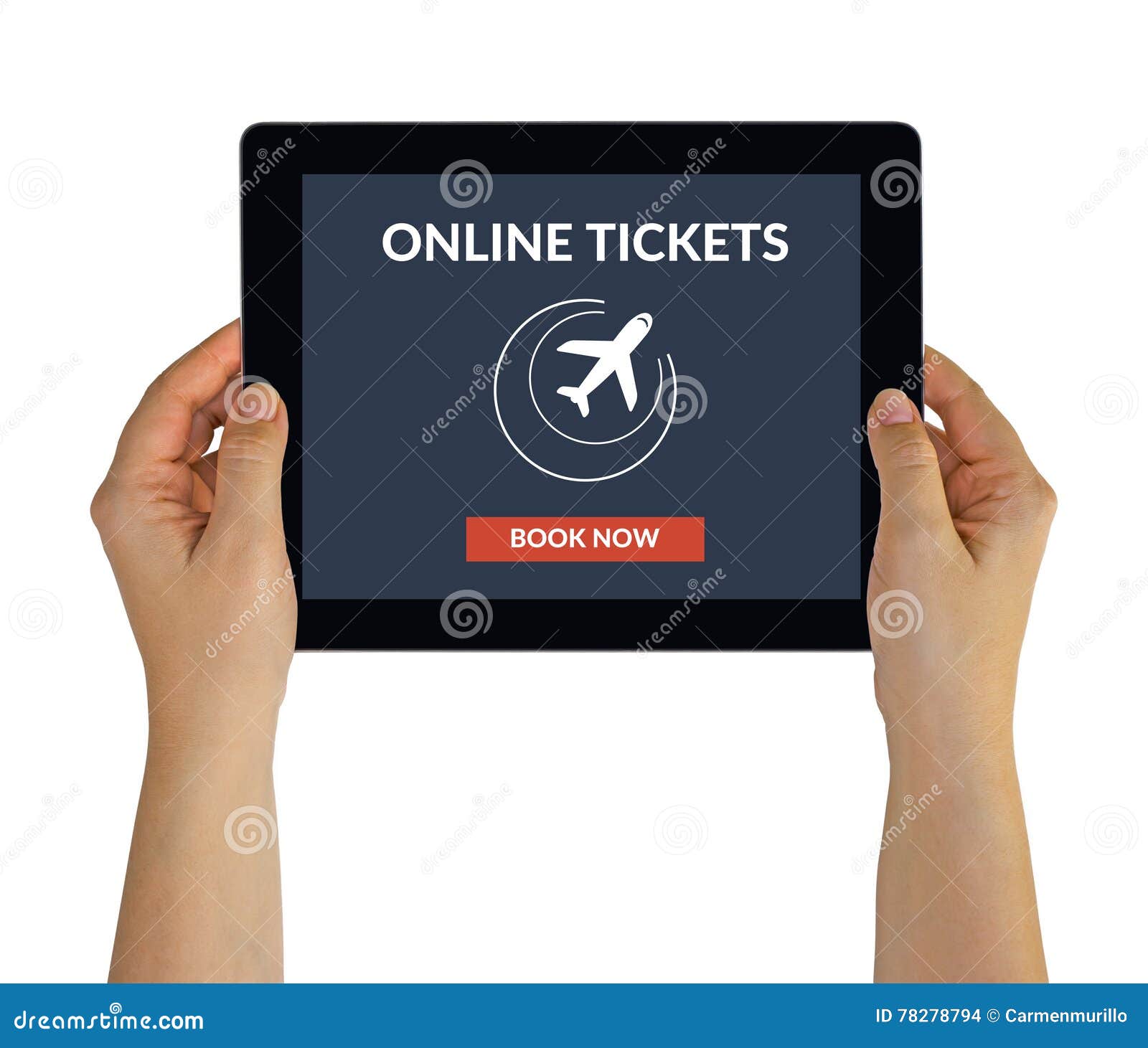 Hands Holding Tablet with Online Tickets Concept on Screen Stock Photo ...