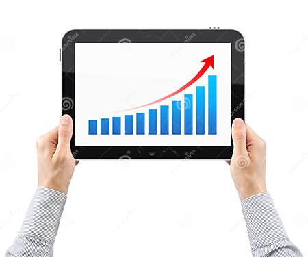 Hands Holding Tablet PC with Success Chart Stock Photo - Image of data ...