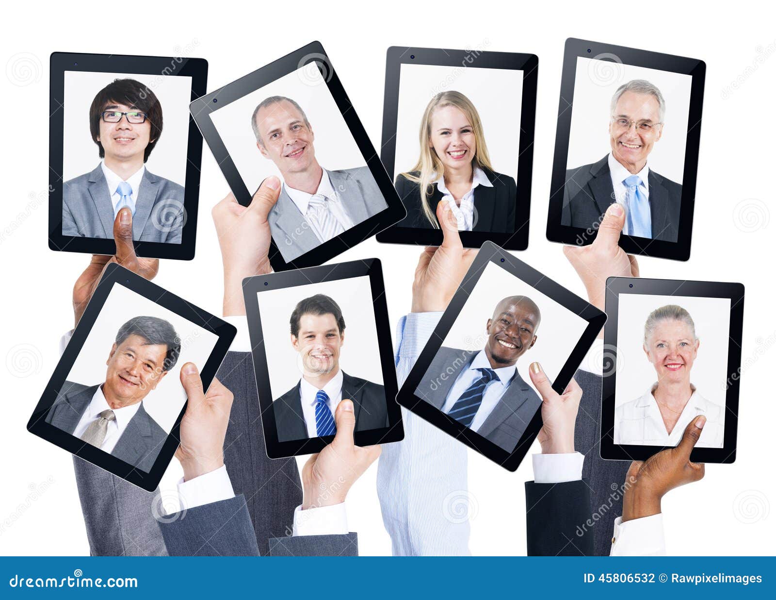 Hands Holding Tablet with People Face on it Stock Photo - Image of ...