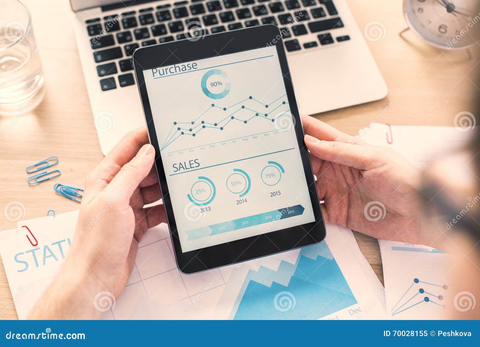 Hands Holding Tablet with Report Stock Image - Image of diagram ...