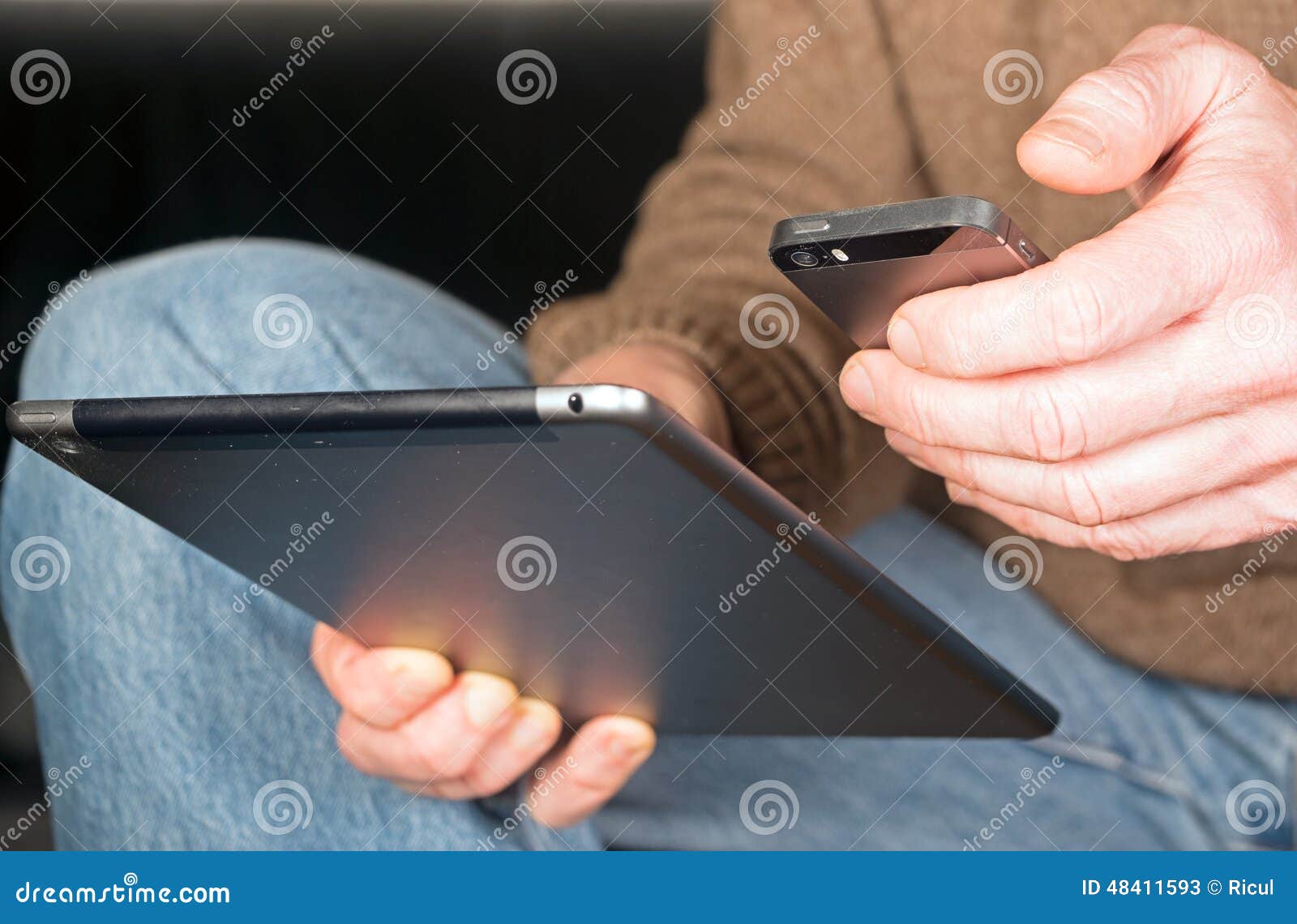 Hands Holding Tablet and Smartphone Stock Image - Image of tablet ...