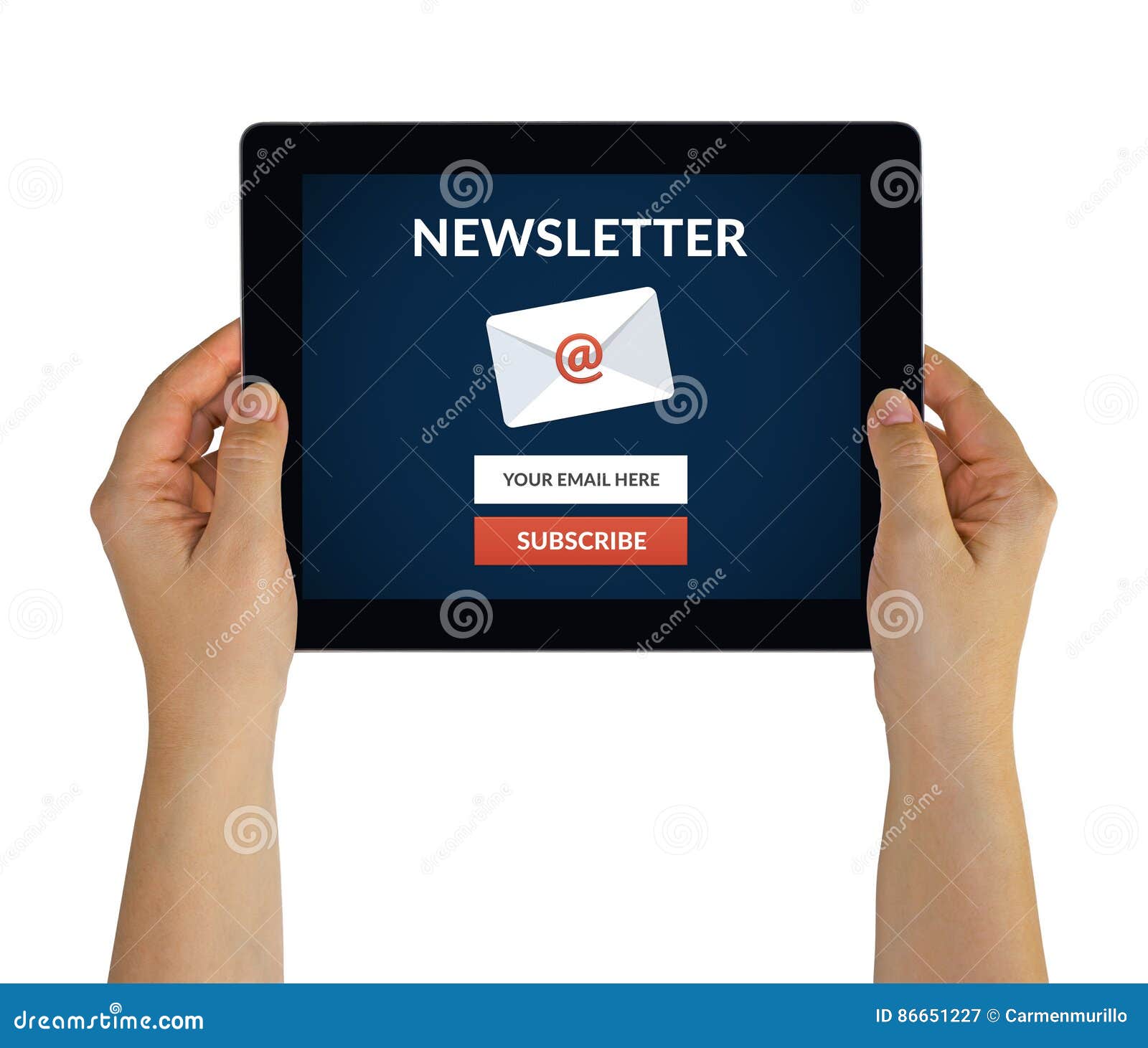 Hands Holding Tablet with Subscribe Newsletter Concept on Screen Stock ...